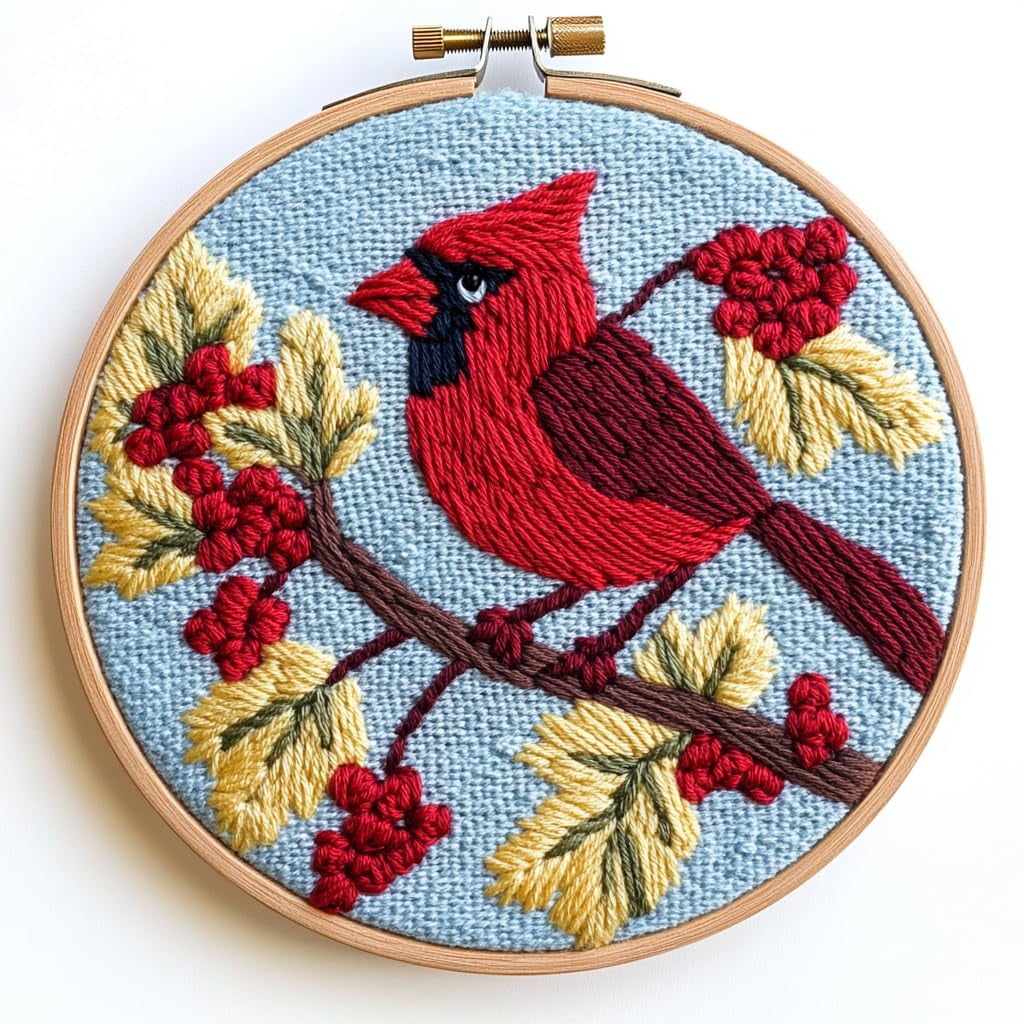 DIY Punch Needle Kits Red Cardinal Bird on Berry Tree Easy for ...