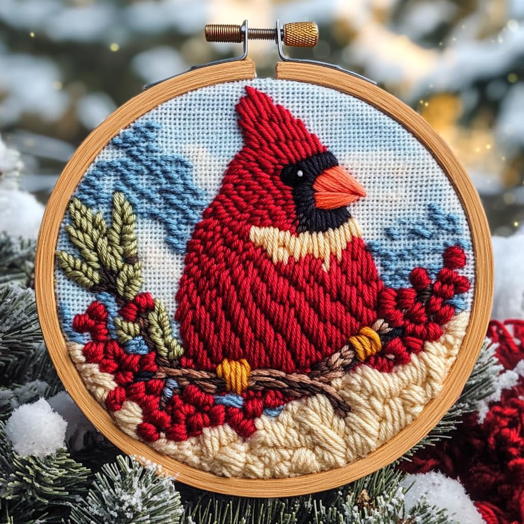 DIY Punch Needle Kits Red Cardinal Bird on Berry Tree Easy for ...