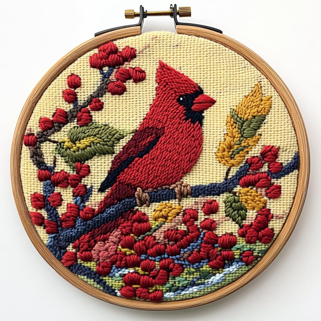DIY Punch Needle Kits Red Cardinal Bird on Berry Tree Easy for ...