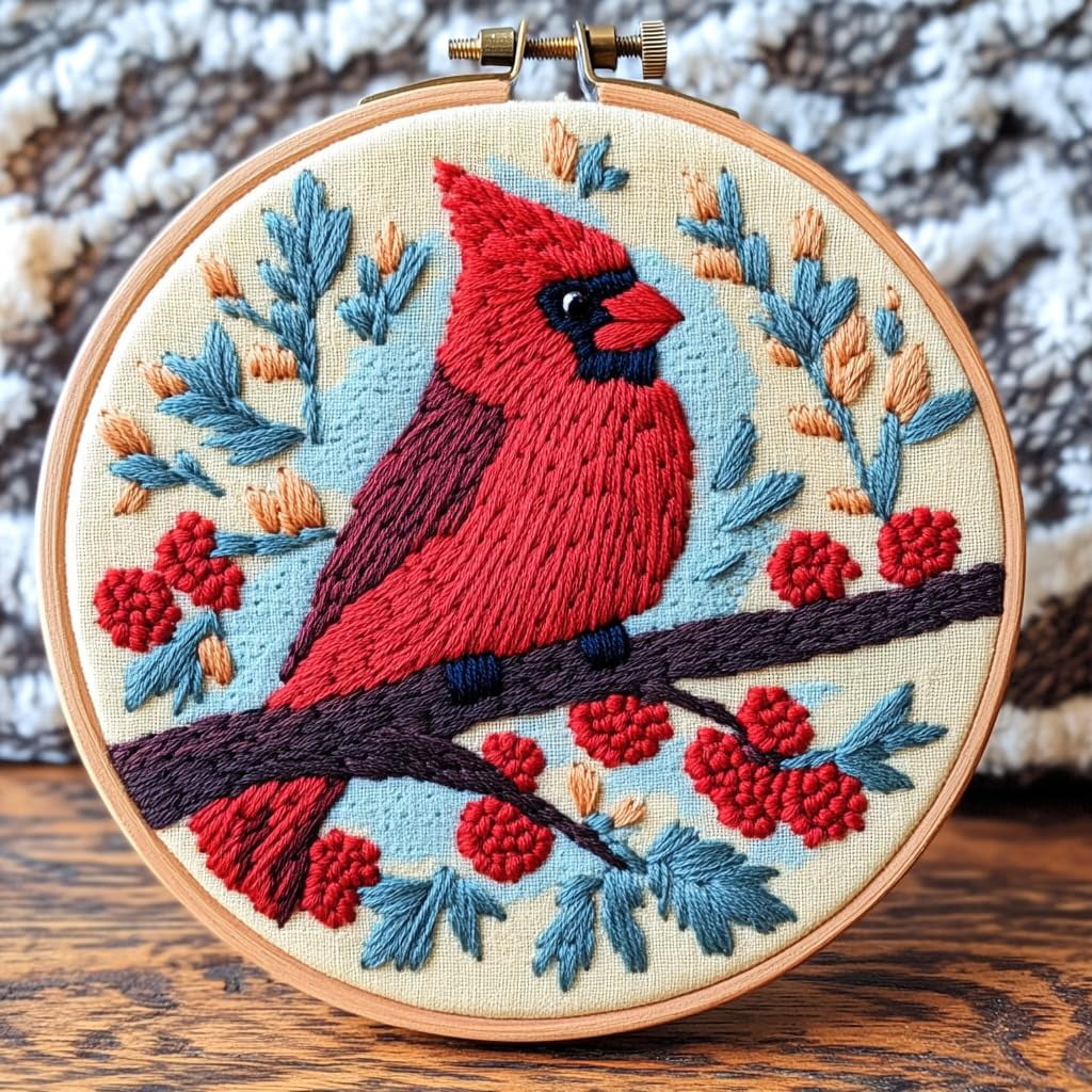 DIY Punch Needle Kits Red Cardinal Bird on Berry Tree Easy for ...