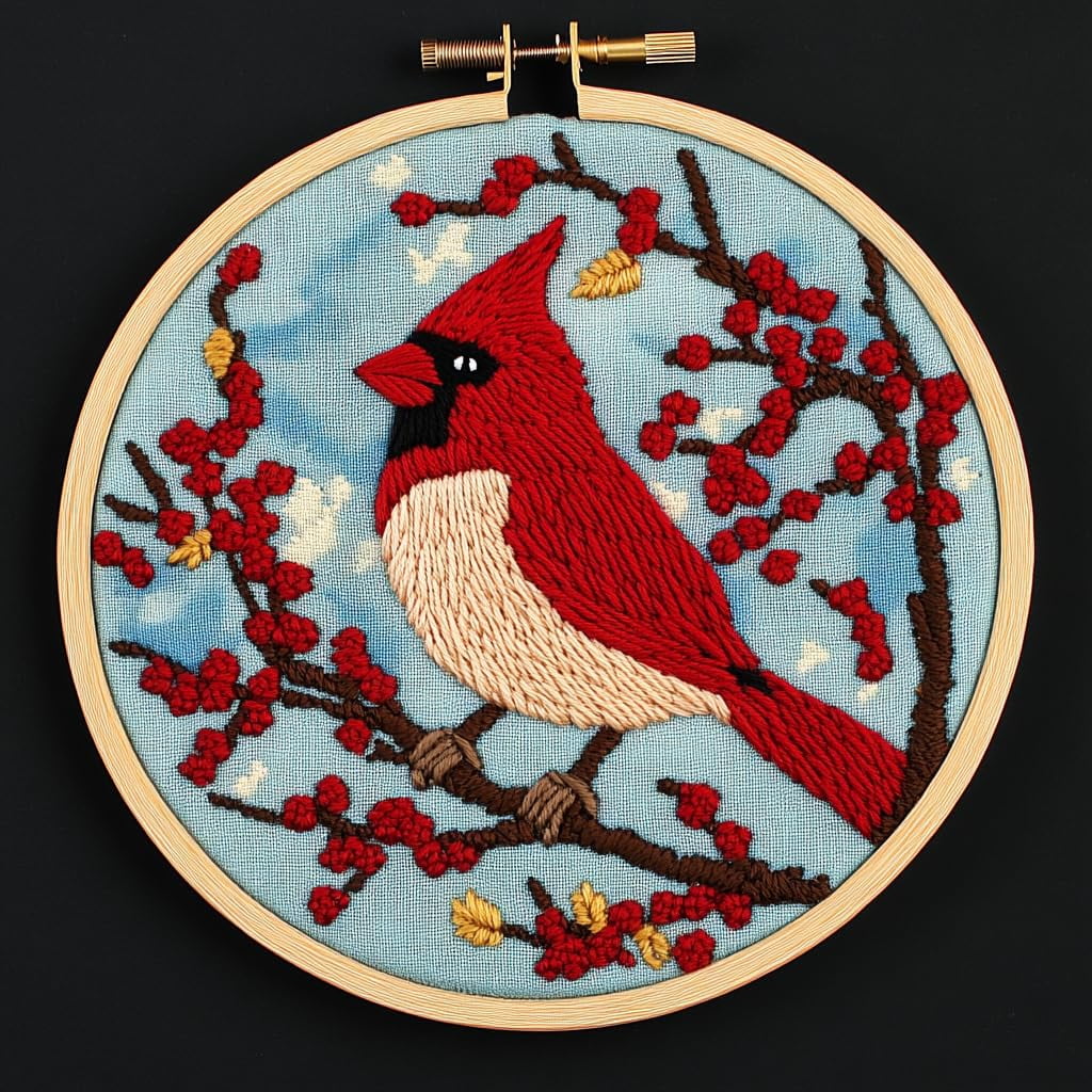 DIY Punch Needle Kits Red Cardinal Bird on Berry Tree Easy for ...