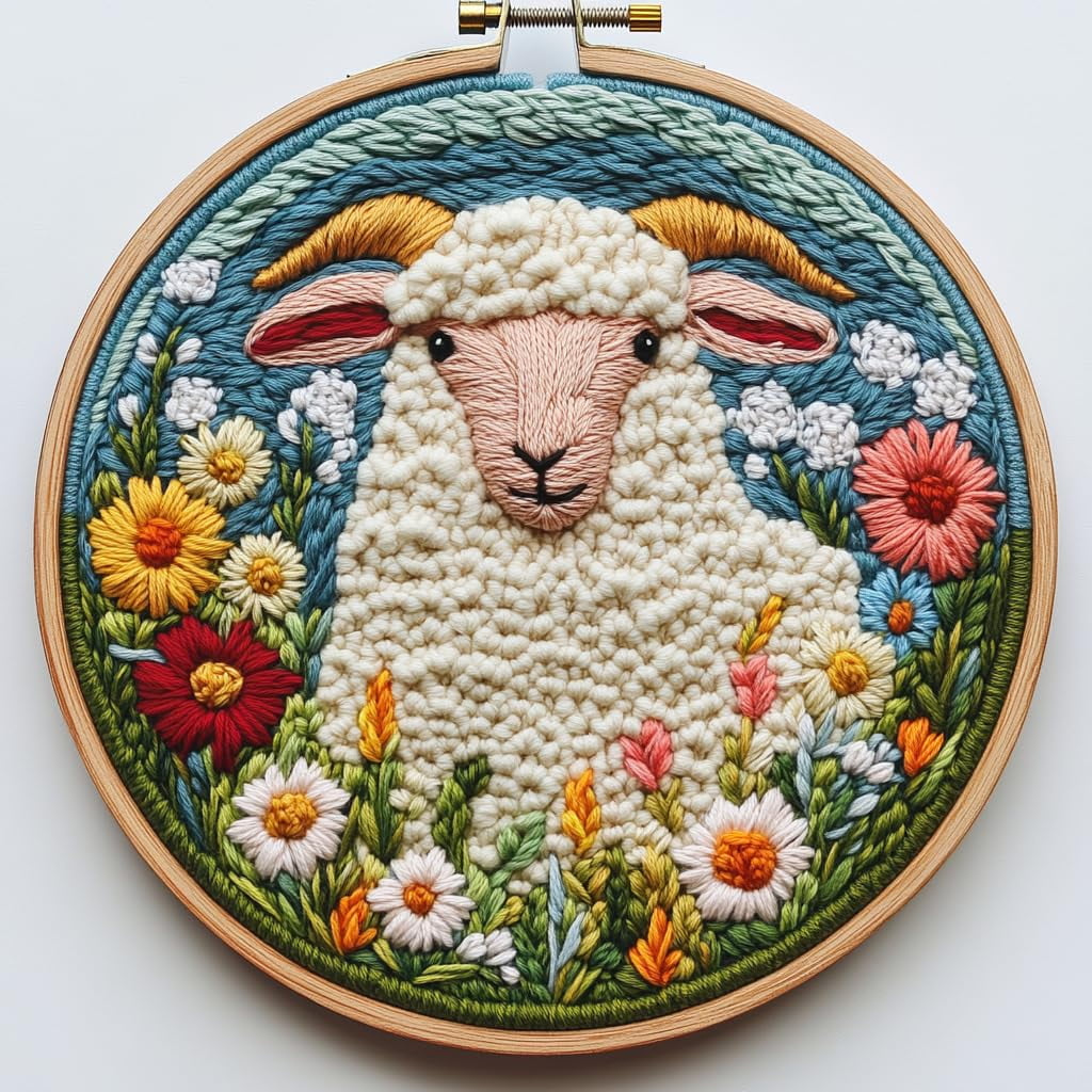 DIY Punch Needle Kits Sheep in Flowers and Grass Easy for Beginners ...