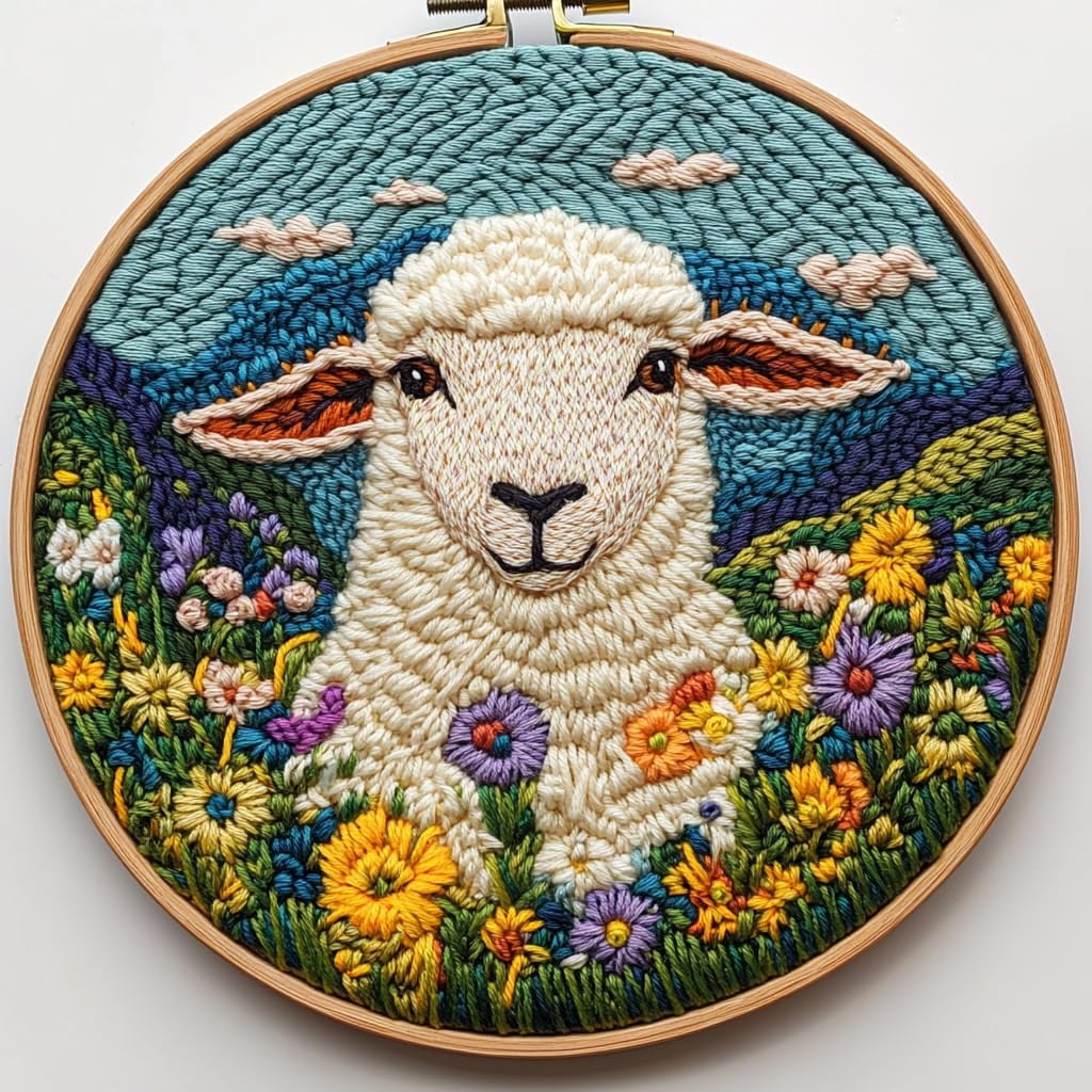 DIY Punch Needle Kits Sheep in Flowers and Grass Easy for Beginners ...