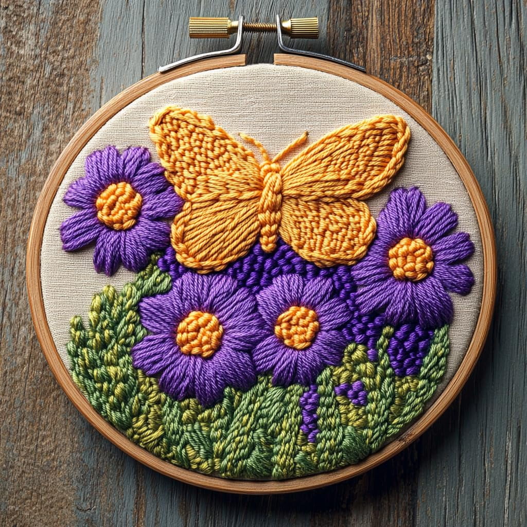 DIY Punch Needle Kits Yellow Butterfly on Daisy Flowers Easy for ...