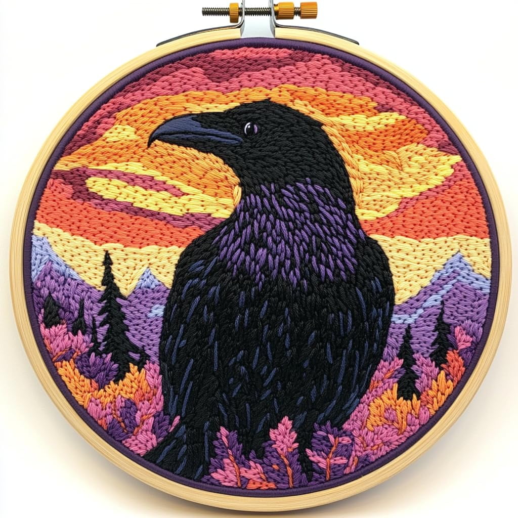 DIY Punch Needle kits A Black Raven with Sunset Easy for Beginners ...