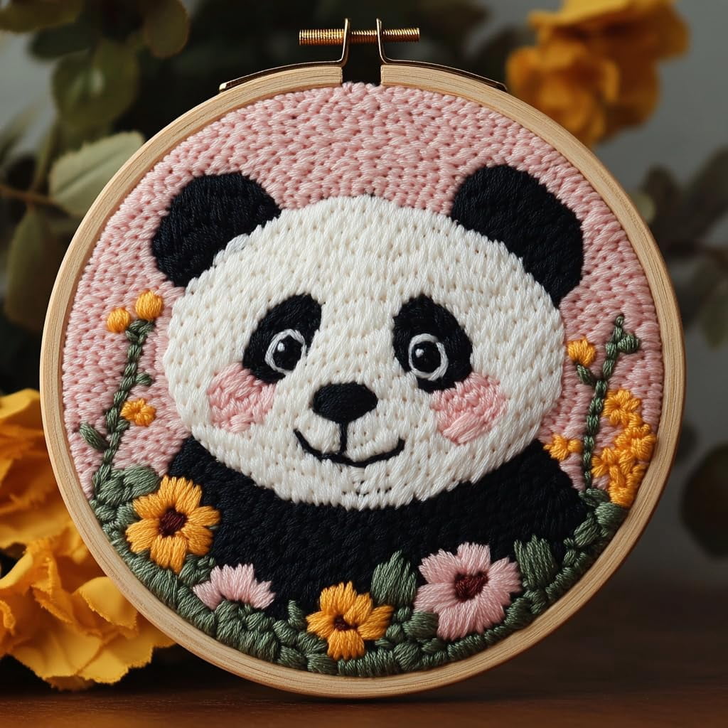DIY Punch Needle kits A Cartoon Cute Panda Easy for Beginners Punch ...