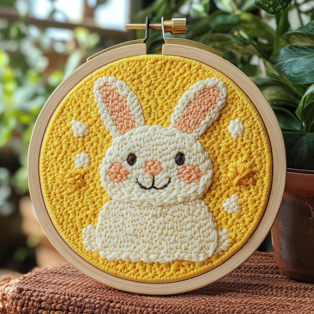 DIY Punch Needle kits A Cartoon Cute Rabbit Happy Easter Easy for ...