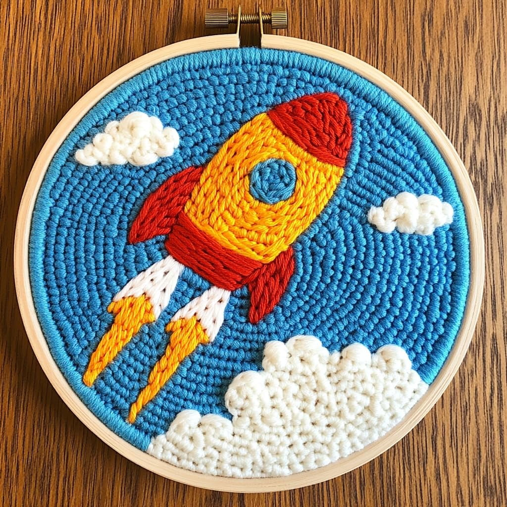 DIY Punch Needle kits A Cartoon Cute Rocket Fly to Sky Easy for ...