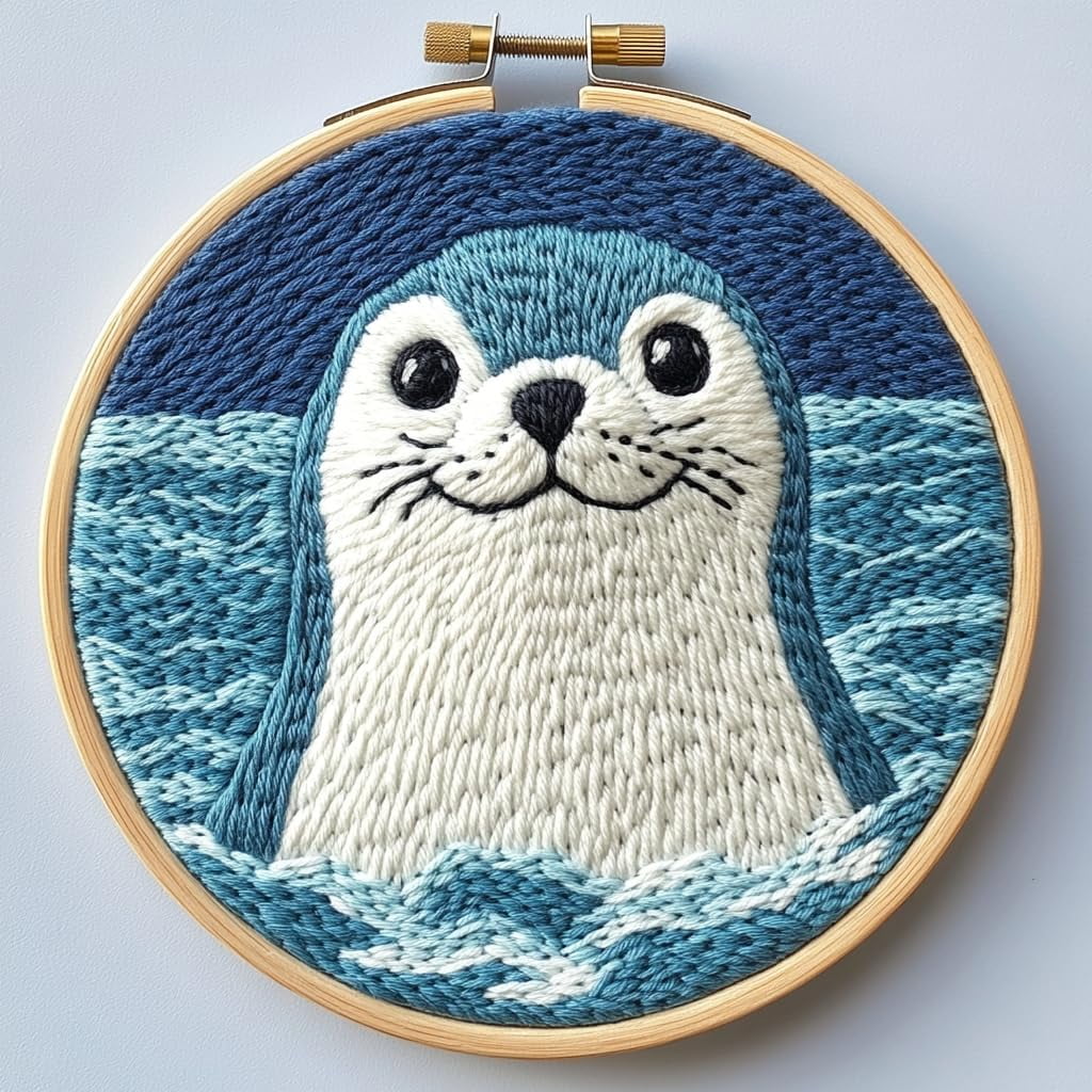 DIY Punch Needle kits A Cartoon Cute Seal in Sea Easy for Beginners ...