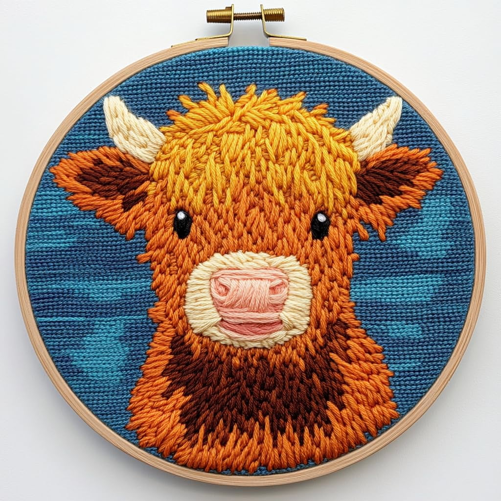 DIY Punch Needle kits Cute Baby Highland Cow Night Scene Easy for ...