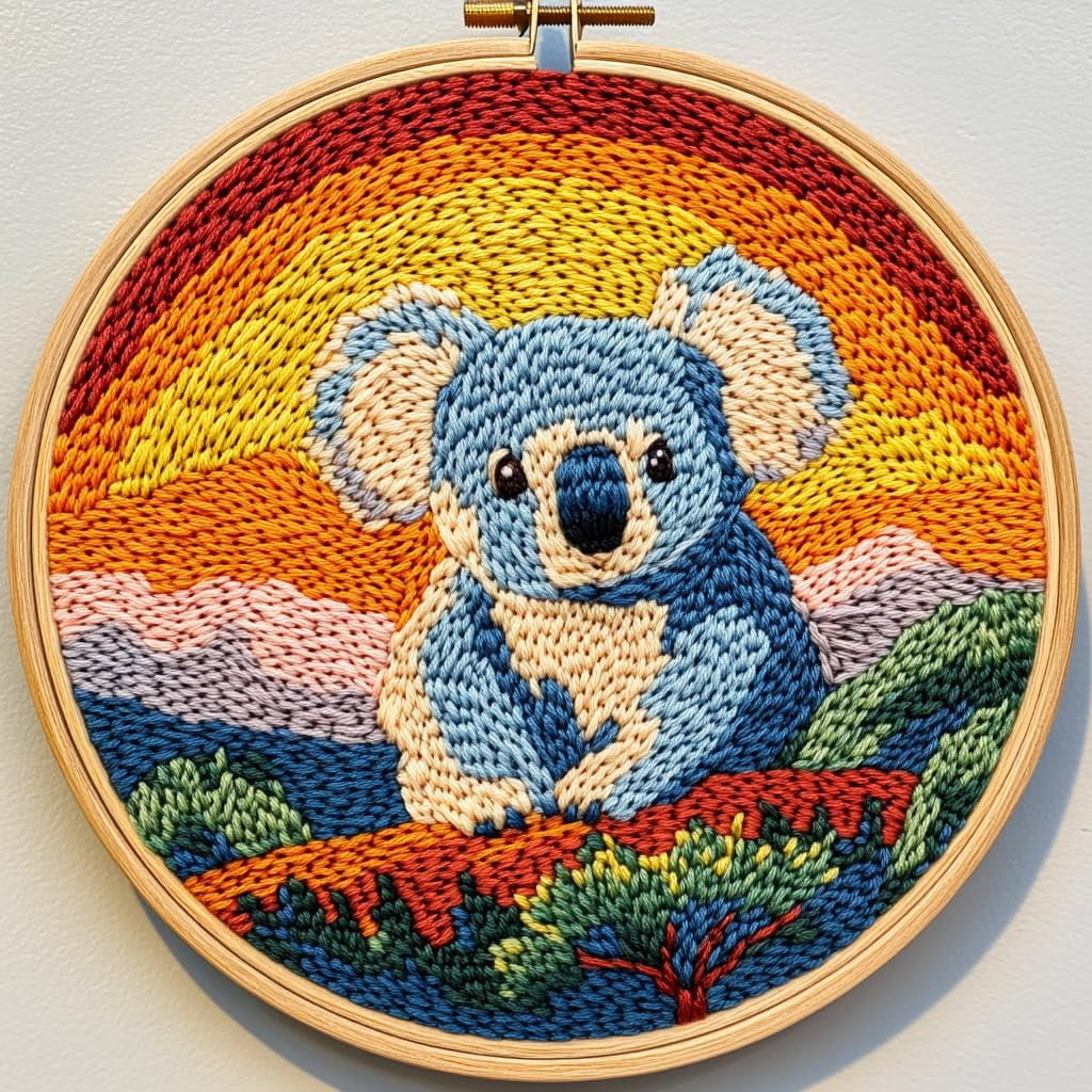 DIY Punch Needle kits Cute Baby Koala on Tree Sunset Easy for Beginners ...