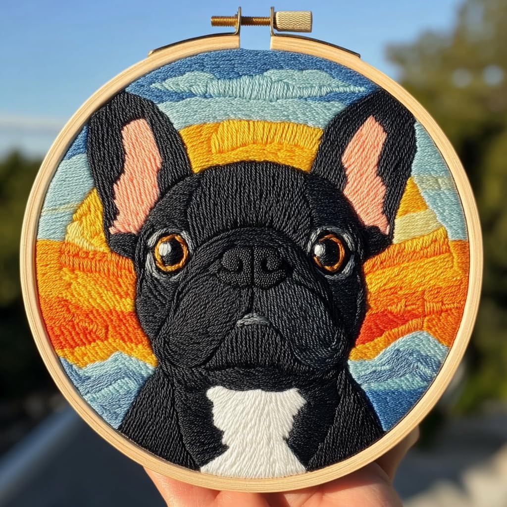 DIY Punch Needle kits Cute Black French Bulldog with Sunset Easy for ...