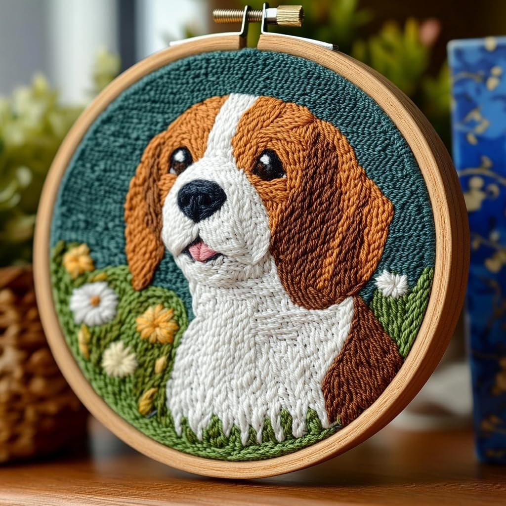 DIY Punch Needle kits Cute Cartoon Beagles Dog Easy for Beginners Punch ...
