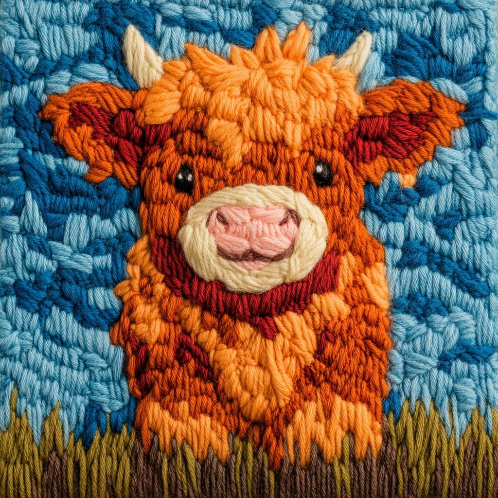 DIY Punch Needle kits Cute Cartoon Highland Cow Stand Easy for ...