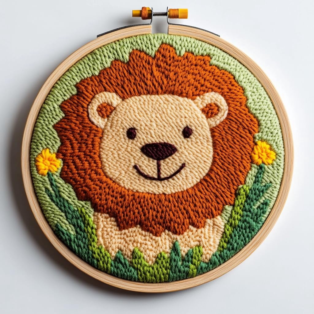DIY Punch Needle kits A Cute Lion in Grassland Easy for Beginners Punch ...