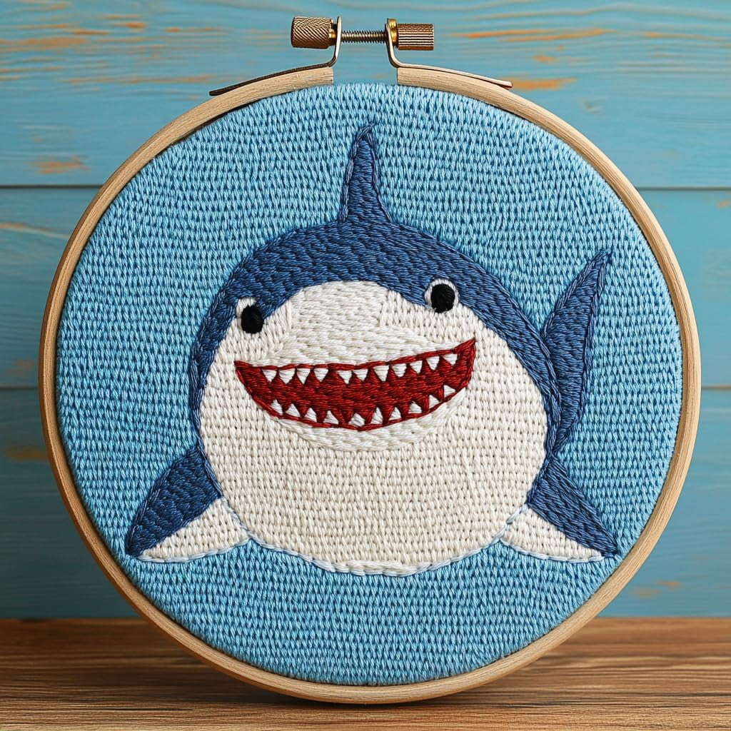 DIY Punch Needle kits Cute Sea Shark Smile Easy for Beginners Punch ...