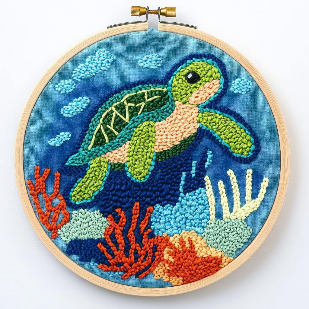 DIY Punch Needle kits Cute Sea Turtle Swim Corals Easy for Beginners ...