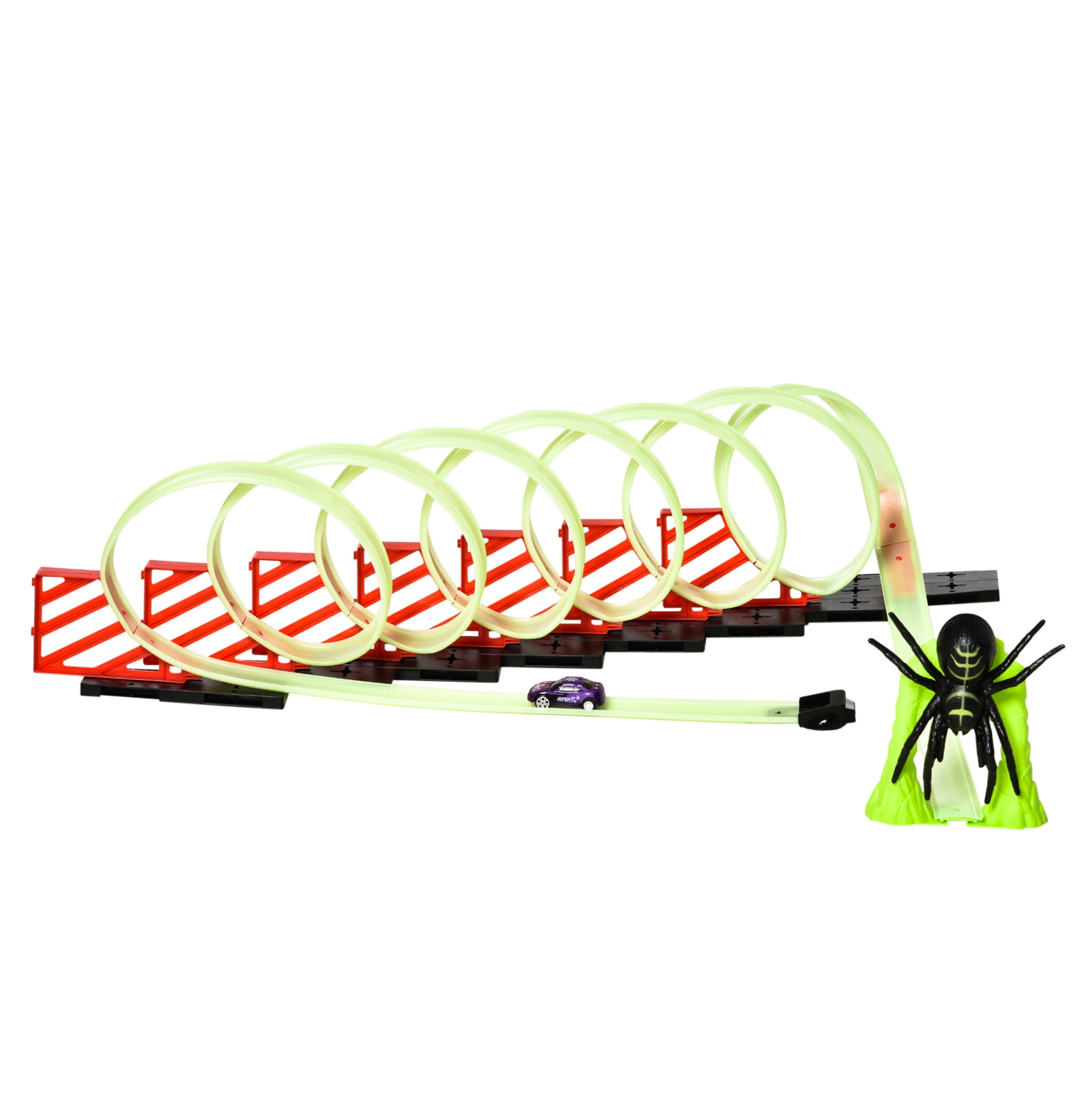 DIY Race Track Car Set - Glow in the Dark Track Builder Kit with Spider ...