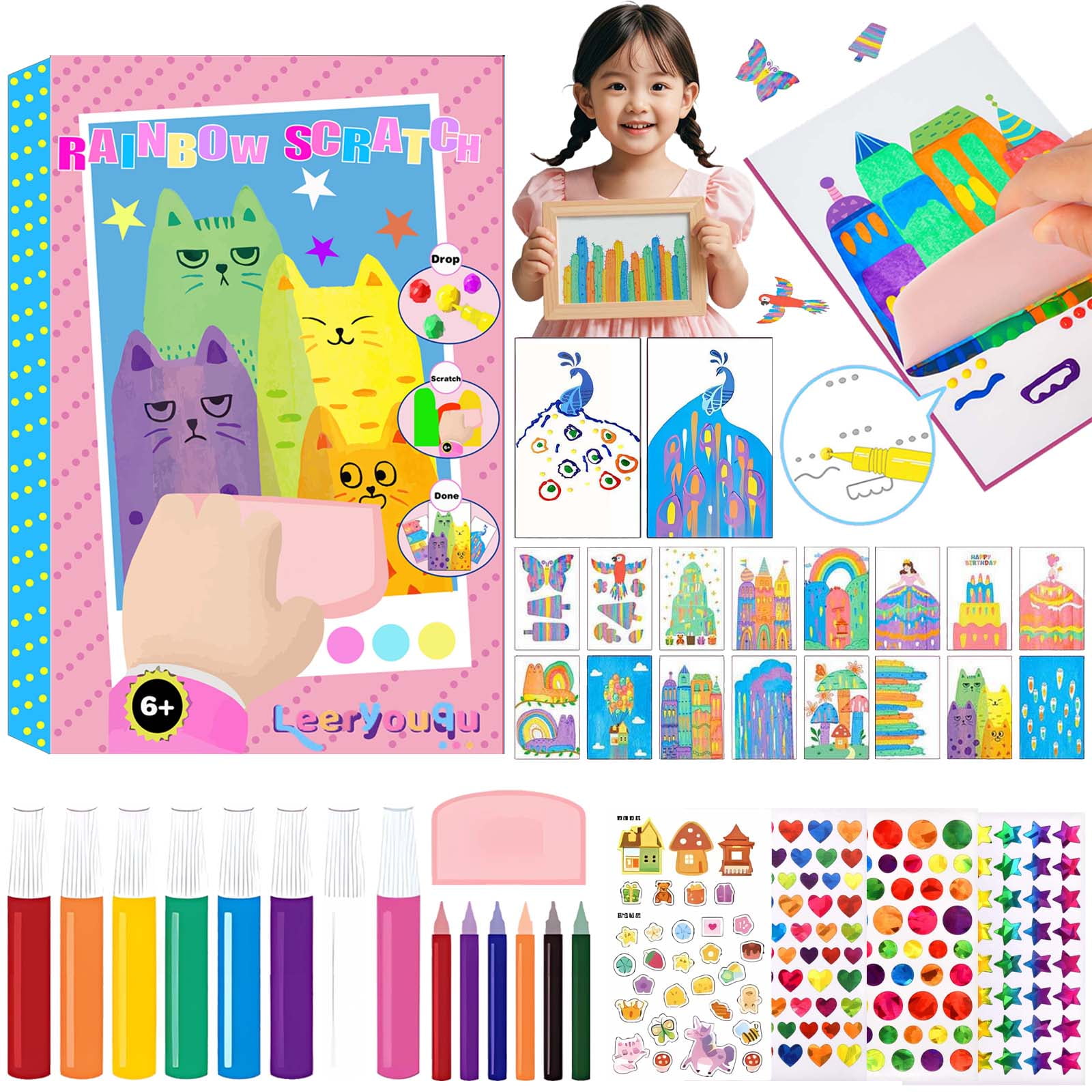 DIY Rainbow Scratch Art Painting, Scratch Art for Kids, Squeeze Magic ...