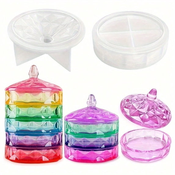 DIY Resin Silicone Molds, Stackable Faceted Jar Molds with Lid, Round ...