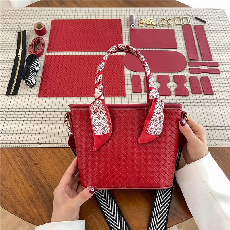 DIY Rhombus Textured Tote Bags set Including PU Leather bag Materials ...