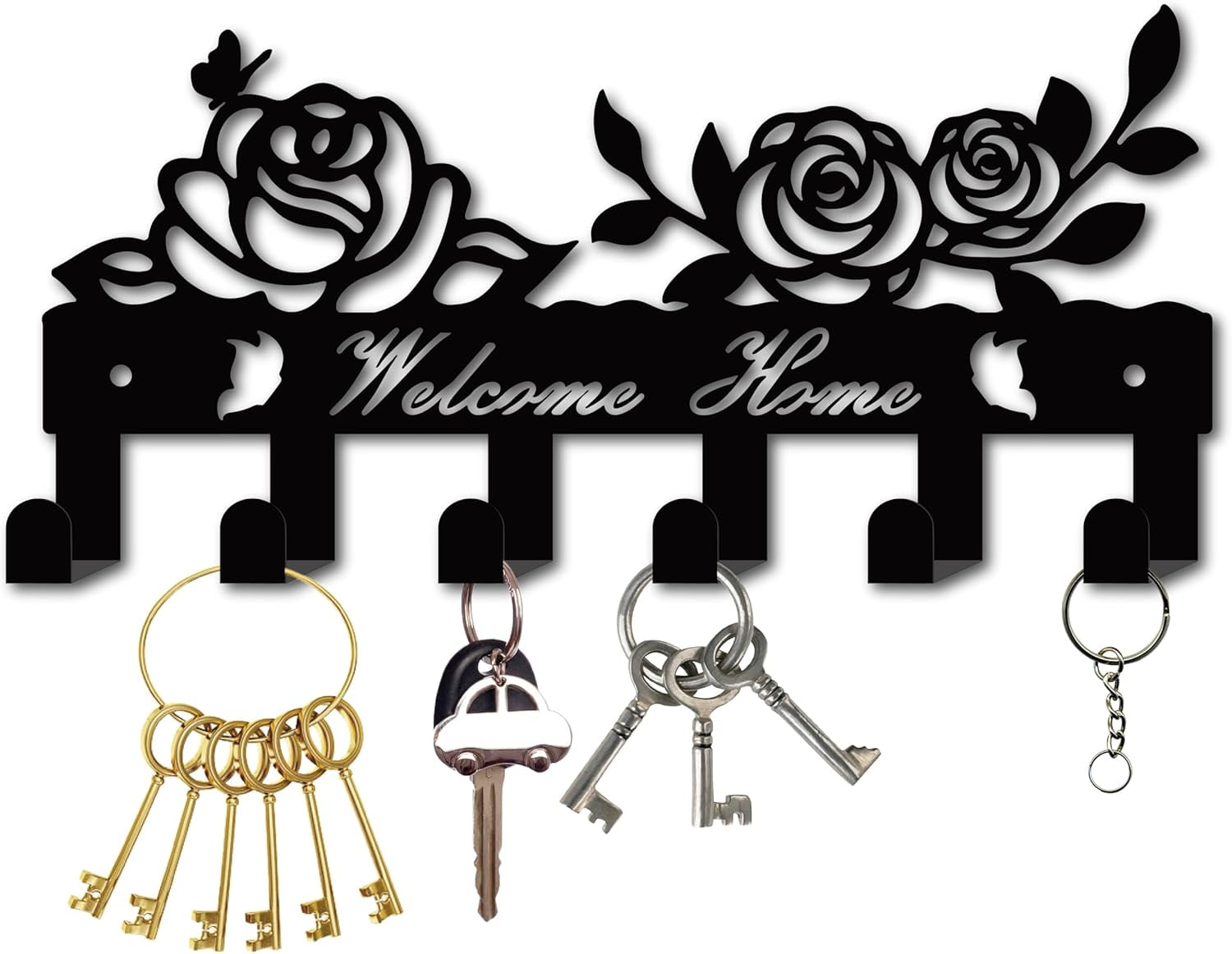 DIY Rose Black Key Holder for Wall Mounted Key Hooks Welcome Home Iron ...