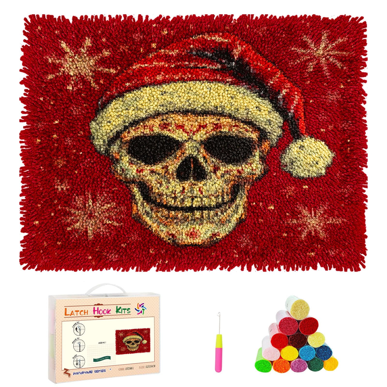 DIY Rug Latch Hook Kits Christmas Skull Stamped Non-slip Mat Crochet ...