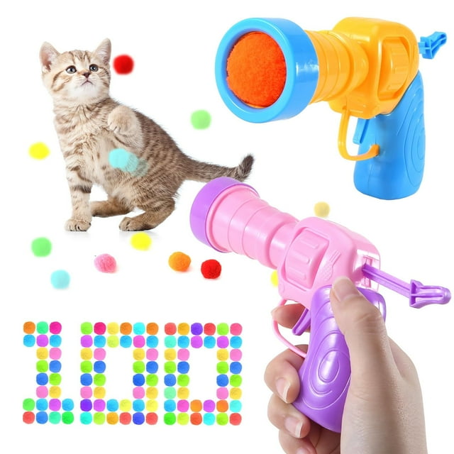 DIY. STORE 2 Pcs Cat Plush Ball Shooting Gun with 100 Pcs Plush Balls ...