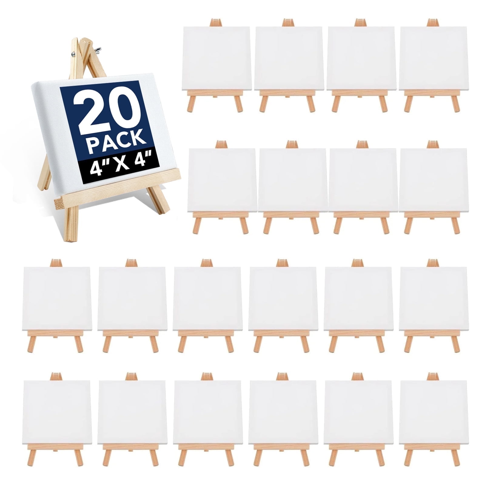 DIYMAG 20 Pack Mini Stretched Canvas with Wooden Easel, 4x4 Inch Art ...