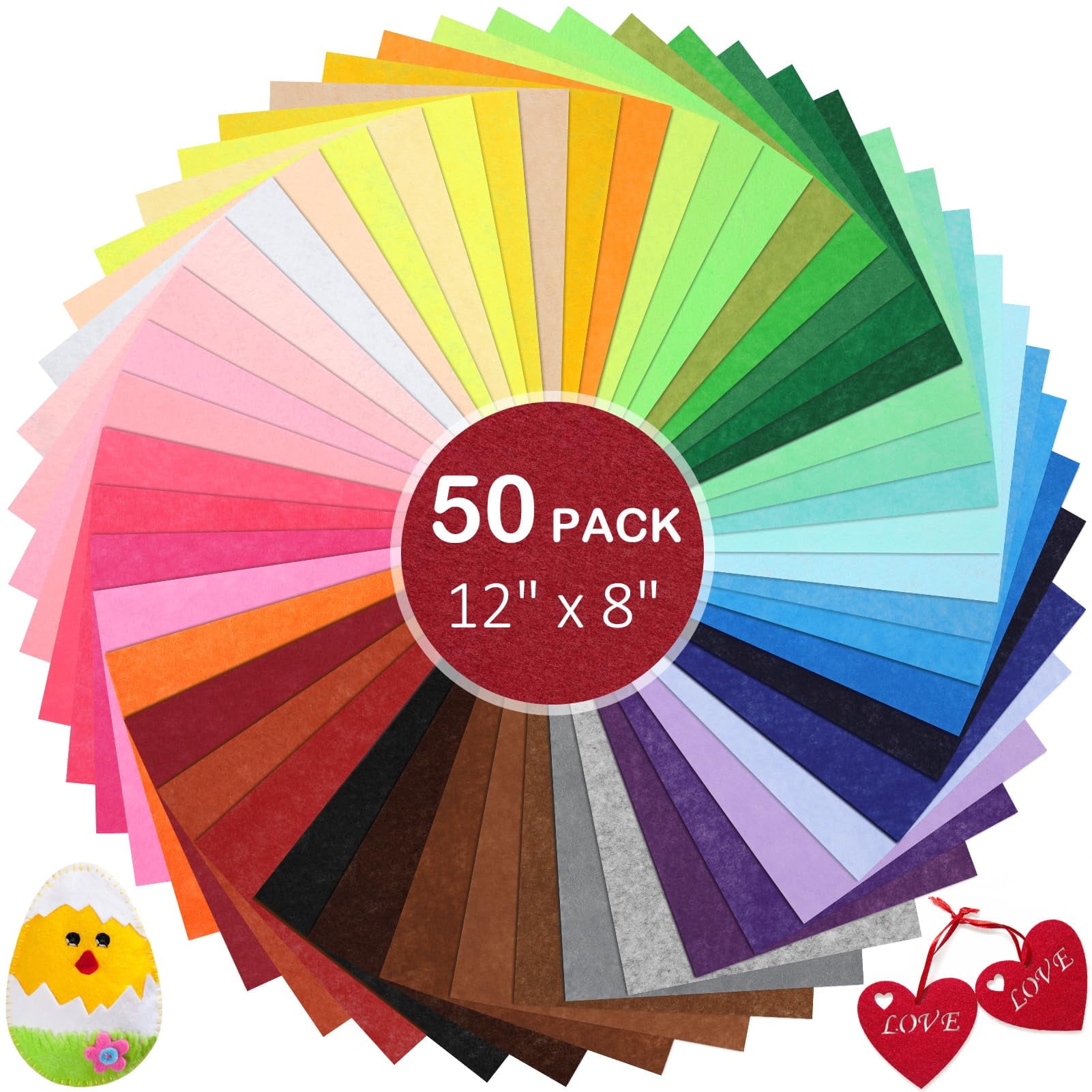DIY.STORE 50 Pcs Thin Felt Fabric Sheets, Assorted Colors Stiff Felt ...