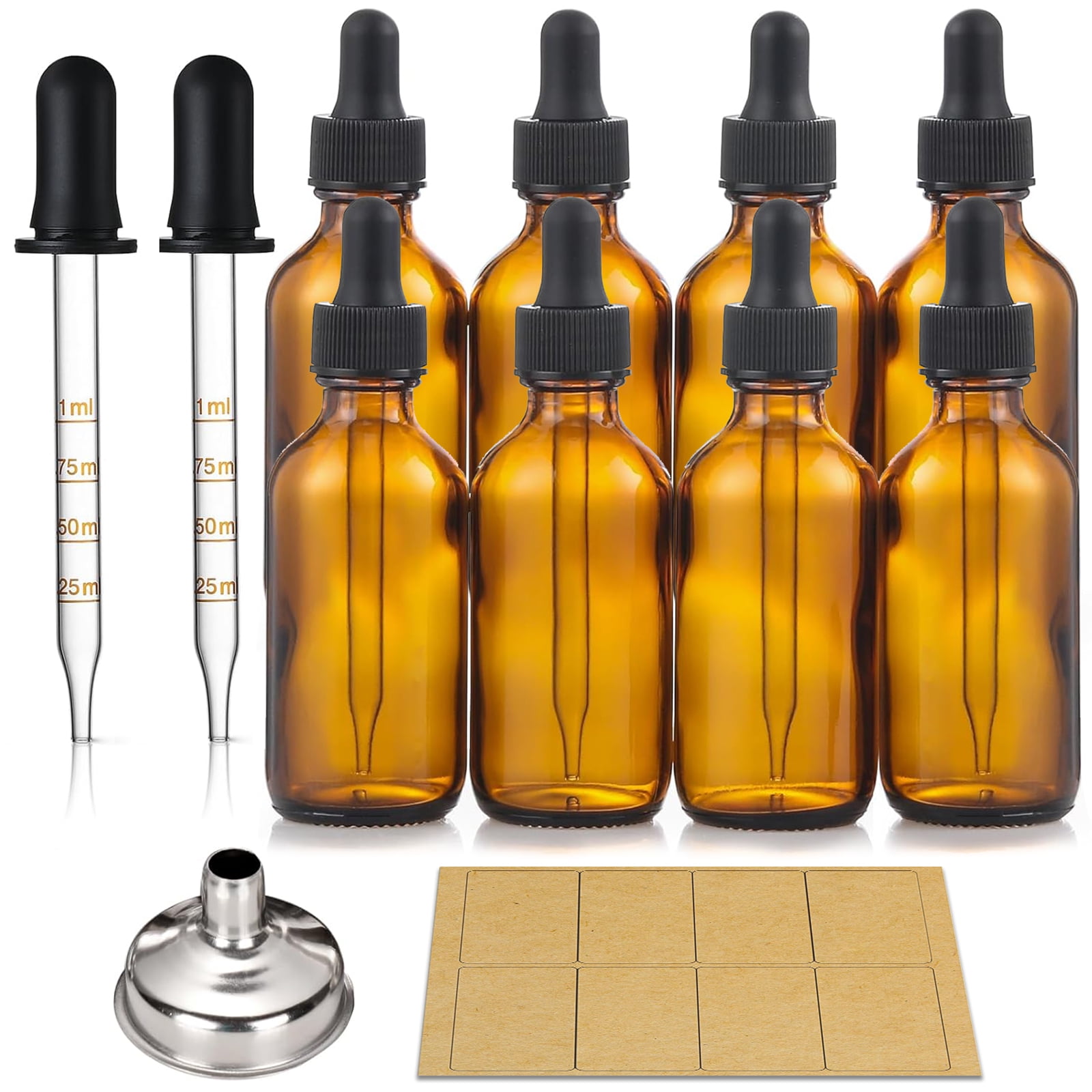 DIY.STORE 8 Pack, 1.7 oz Dropper Bottles with 1 Funnel & 8 Labels ...