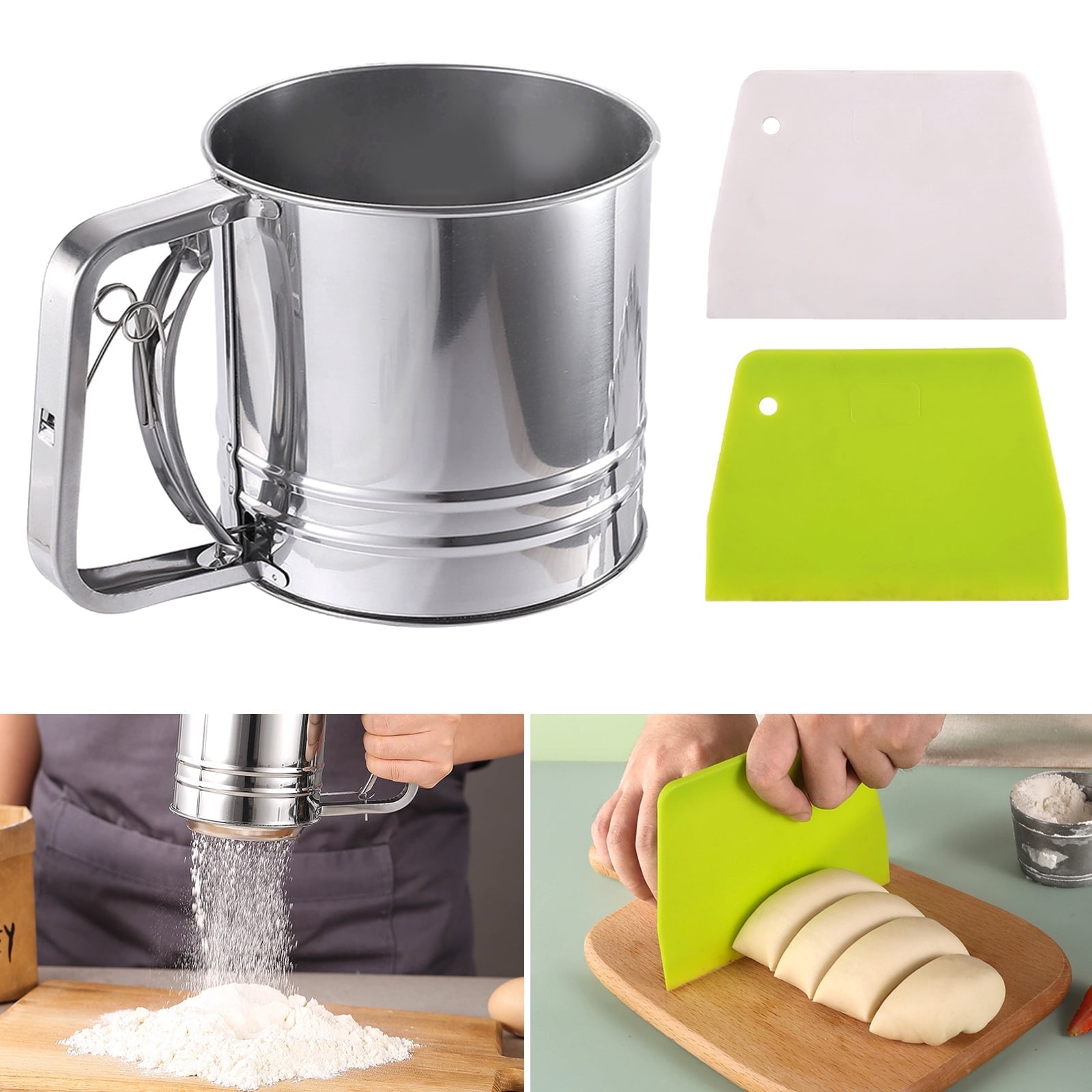 DIY.STORE Flour Sifter, Stainless Steel Double-Layer Sifter with Ultra ...