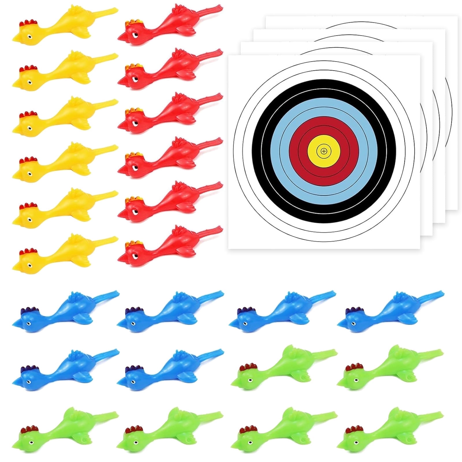 DIY. STORE Kids Finger Shooting Toys -24 Pcs Slingshot Chickens with 4 ...