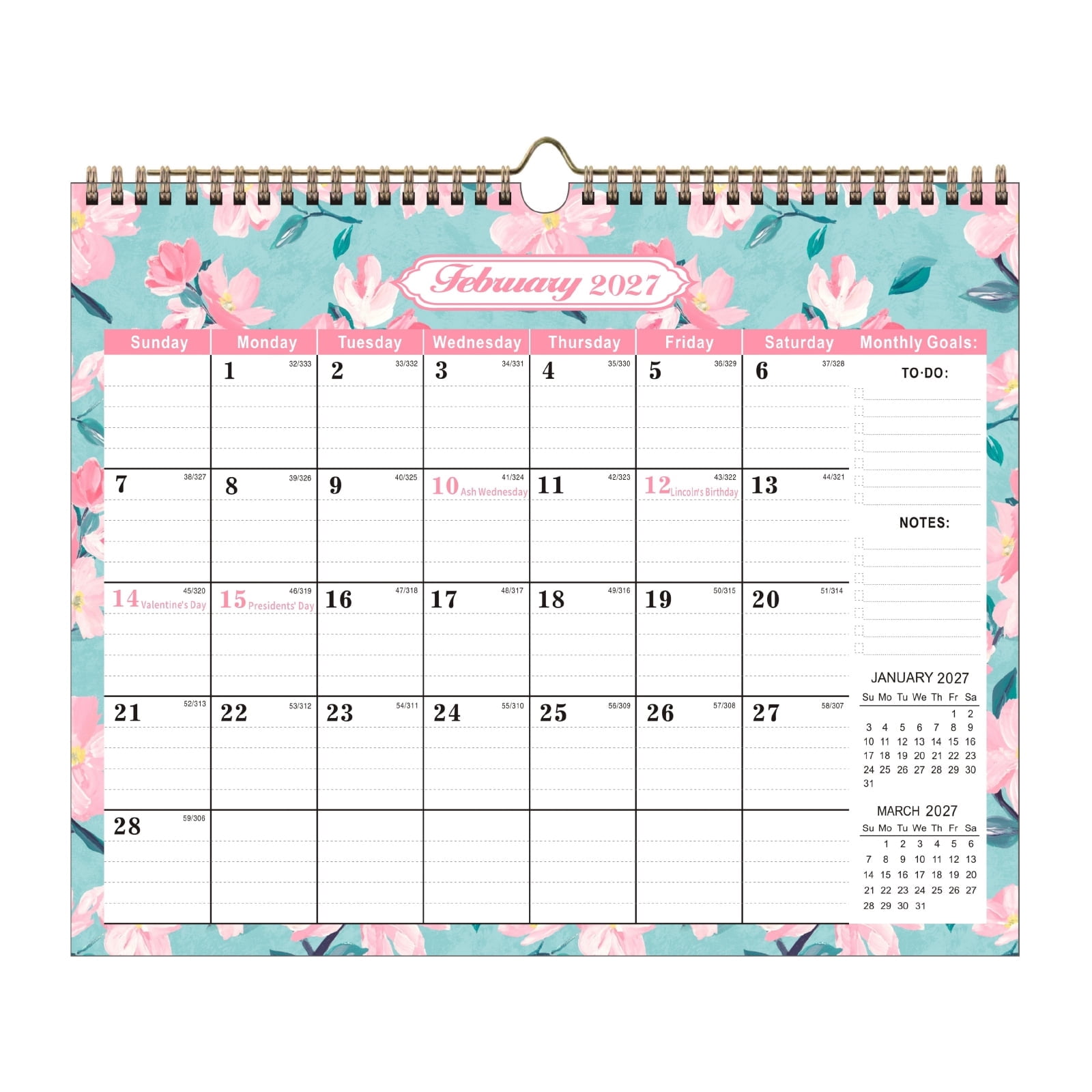 Diymag Wall Calendar, 18 Months, 11.8 x 14.6 Inches, Floral Theme ...