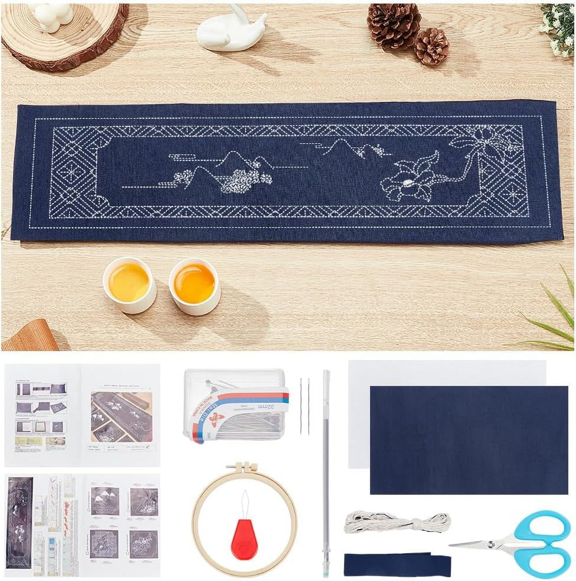 DIY Sashiko Kit Tea Mat Beginners - Embroidery Kit Adults With Thread and Needles - Hand Sewing ...