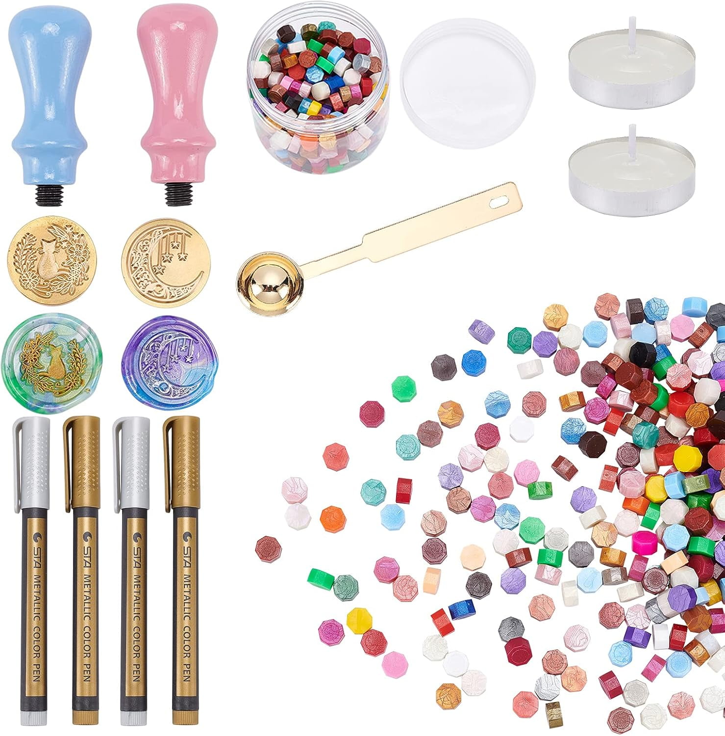 Sealing Wax Stamp Kit 2PCS Wax Seal Stamps and 300PCS Mixed Color ...