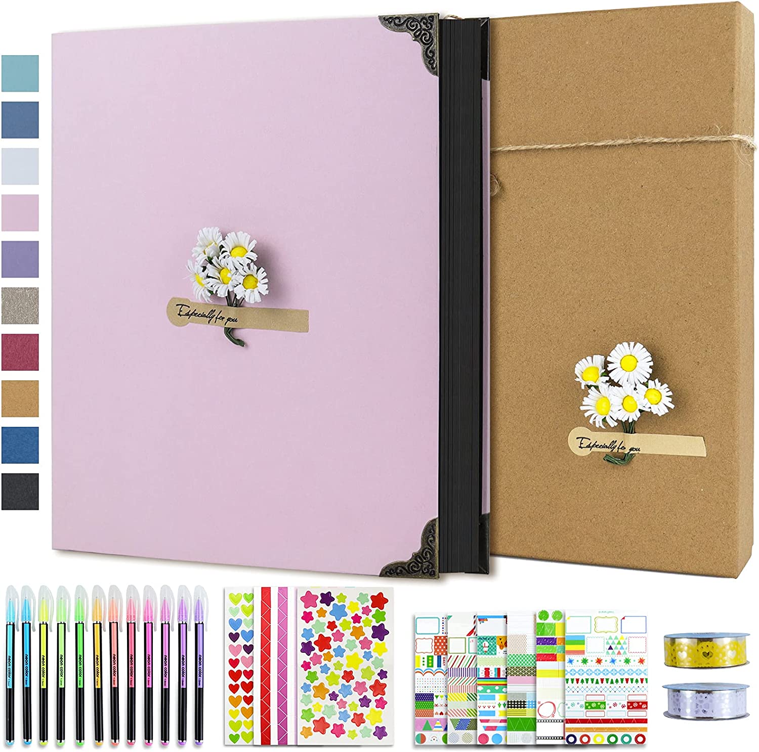DIY Scrapbook Photo Album Kit with Pens Tapes and Stickers 60 Pages ...