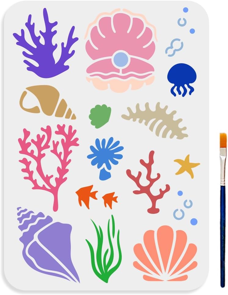 DIY Sea Shell Coral Stencil 11.7×8.3inch Summer Sea Ocean Creatures ...
