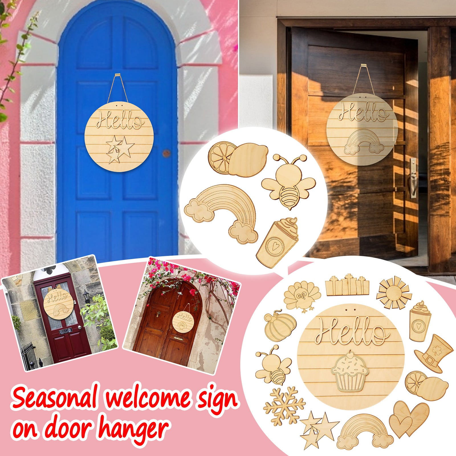 DIY Seasonal Welcome Sign With Interchangeable Front Door Porch Pendant ...
