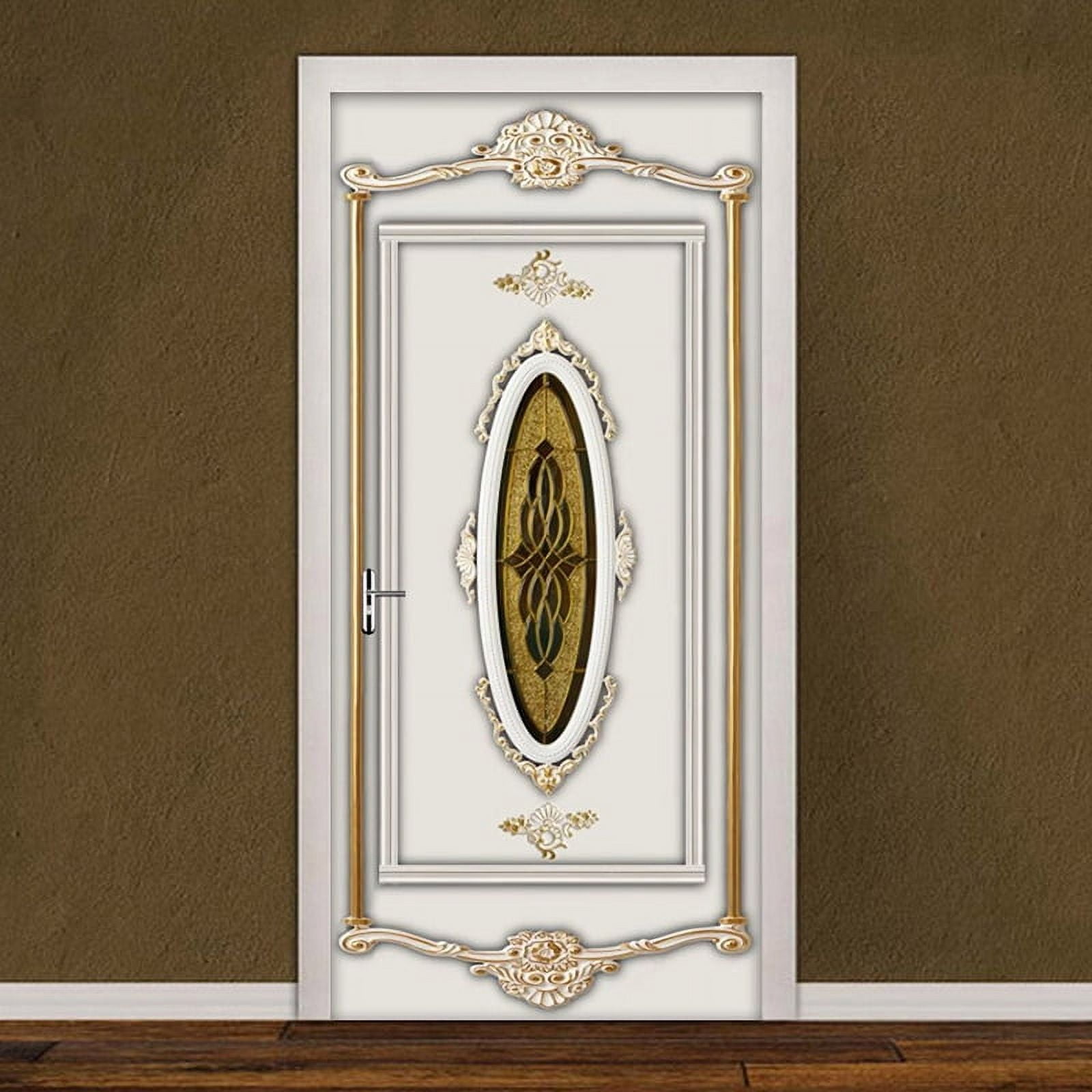 DIY Self-Adhesive Door Sticker 3D European Style Gold Pattern Wallpaper ...