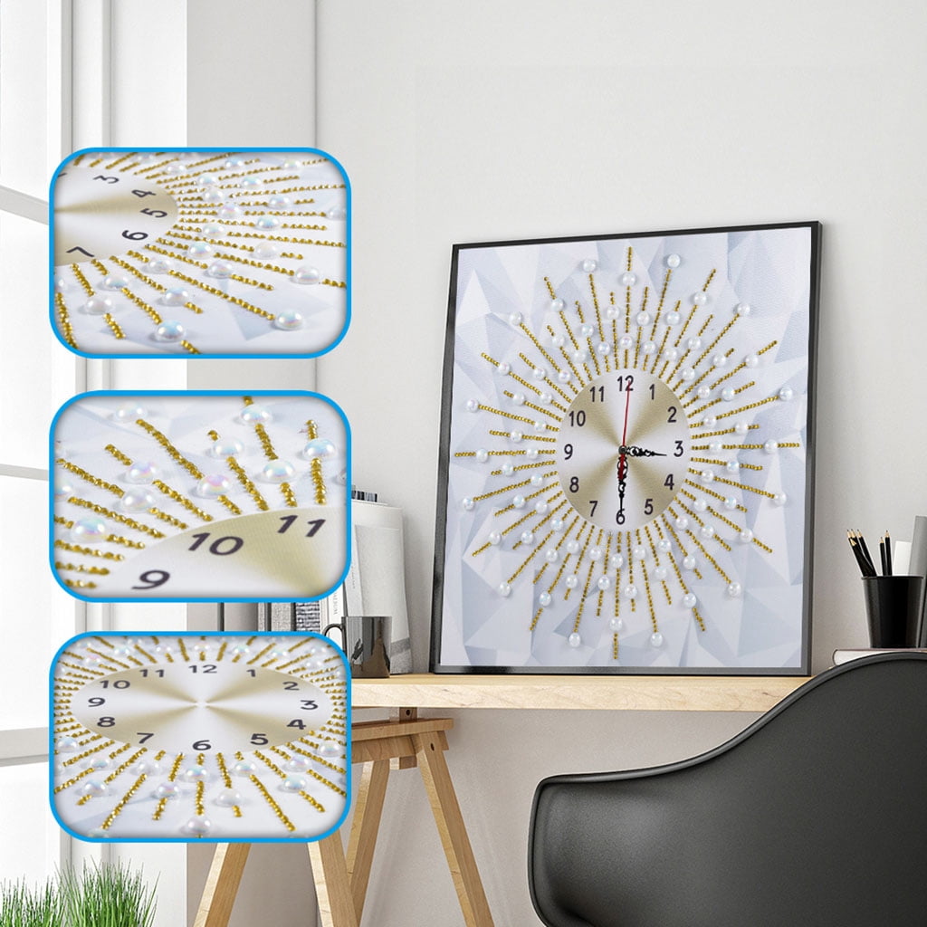 DIY Self-Assembly Radial Pearl & Gold Beaded Frameless Wall Clock ...