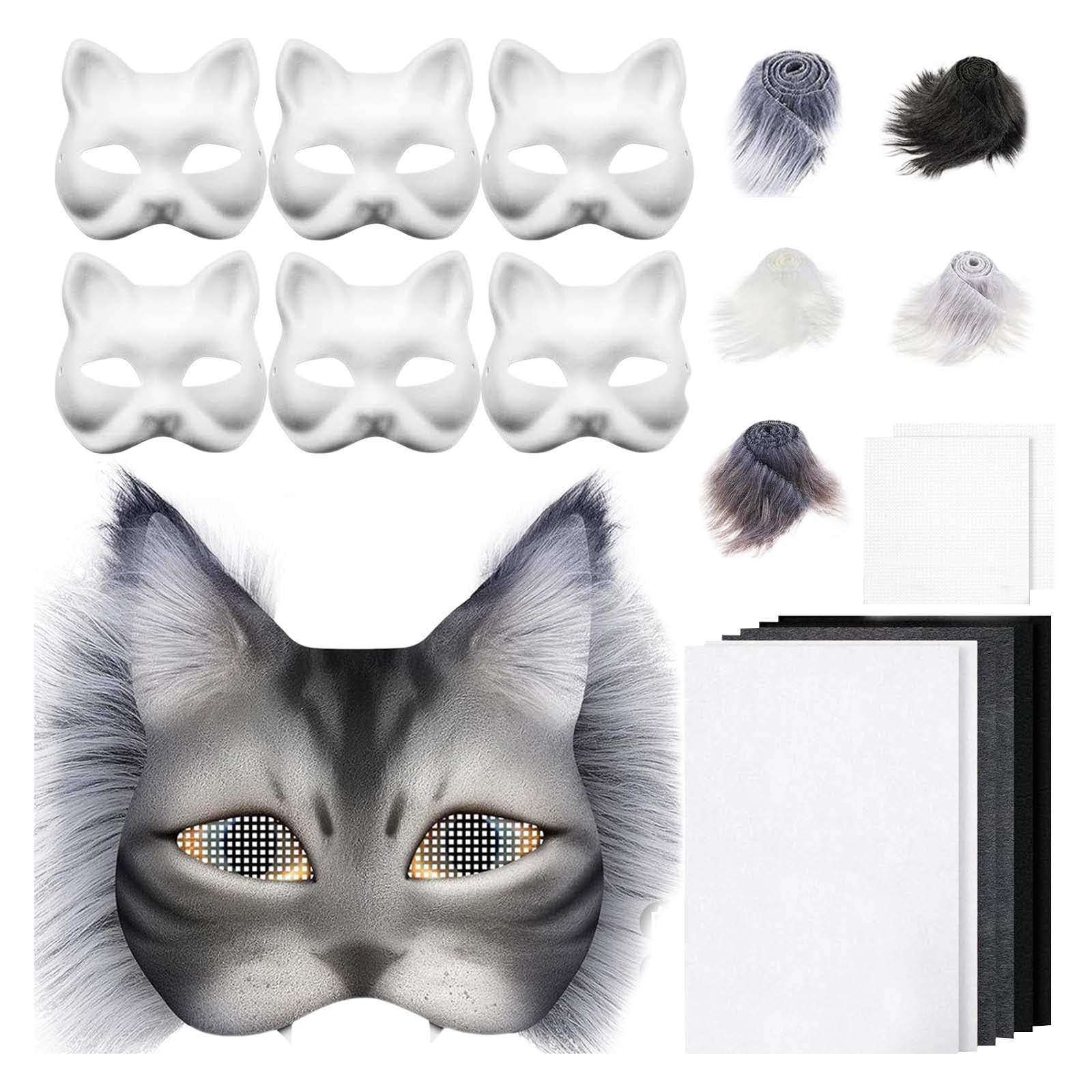 DIY Set 6 Piece Cat Halloween Eye Meshes Half Face Mask,Dress Up Crafts ...