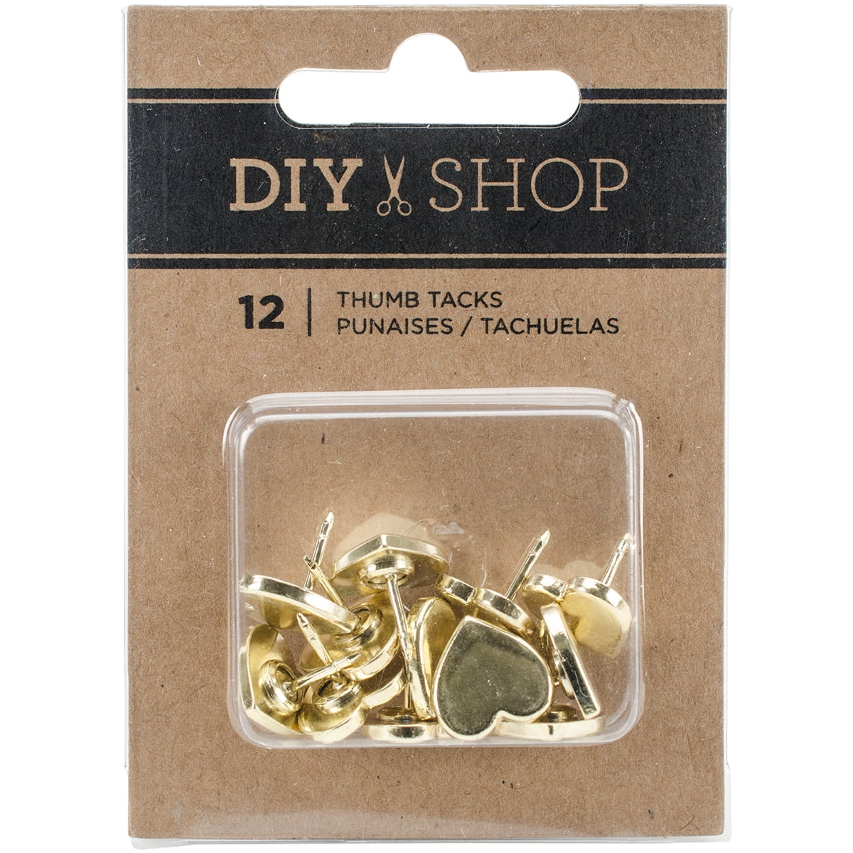 DIY Shop 3 Shaped Thumb Tacks 12/Pkg-Gold Hearts, Pk 3, American Crafts ...