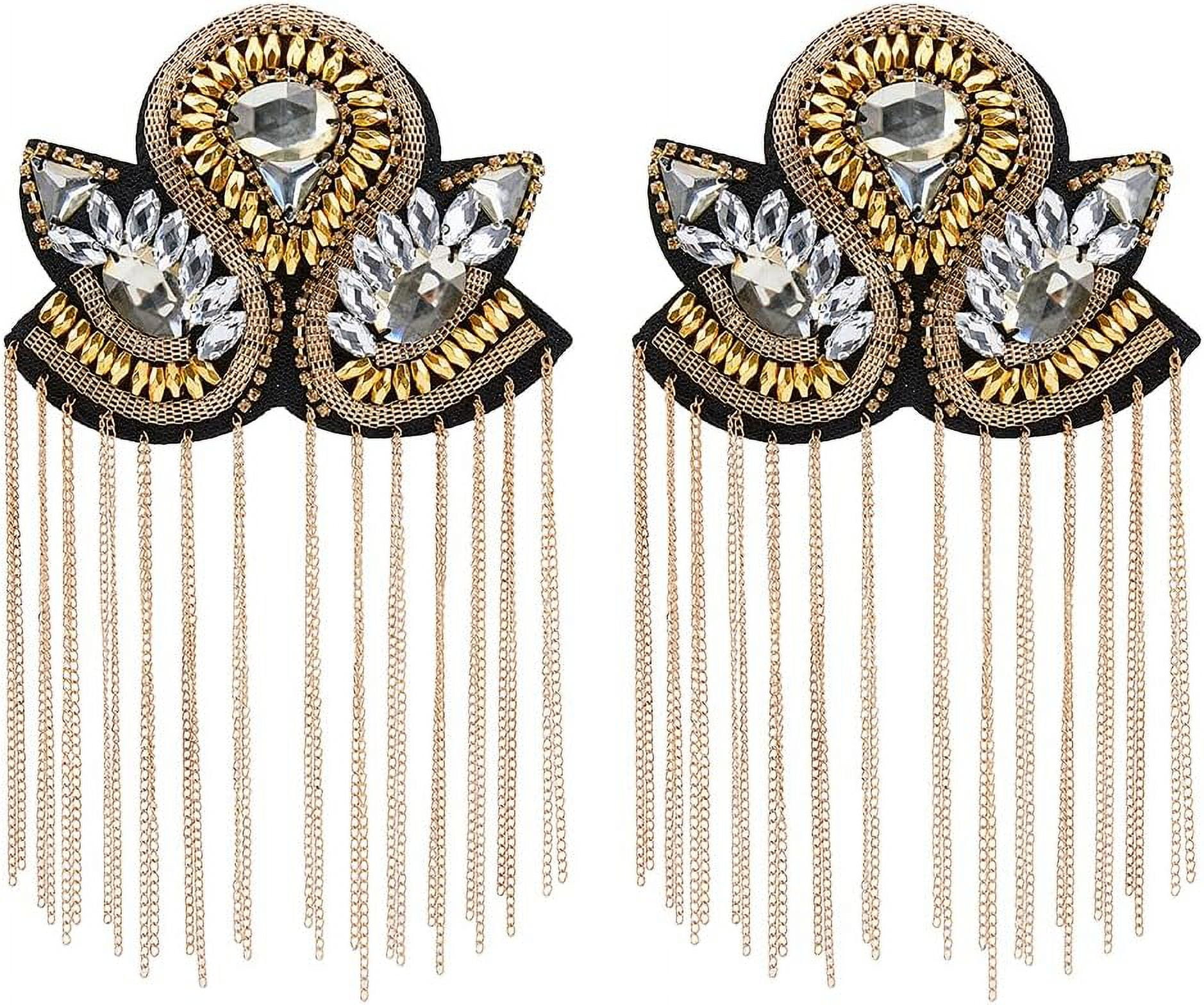 DIY Shoulder Epaulet Crystal Beads Chain Iron Tassel Epaulettes Retro ...