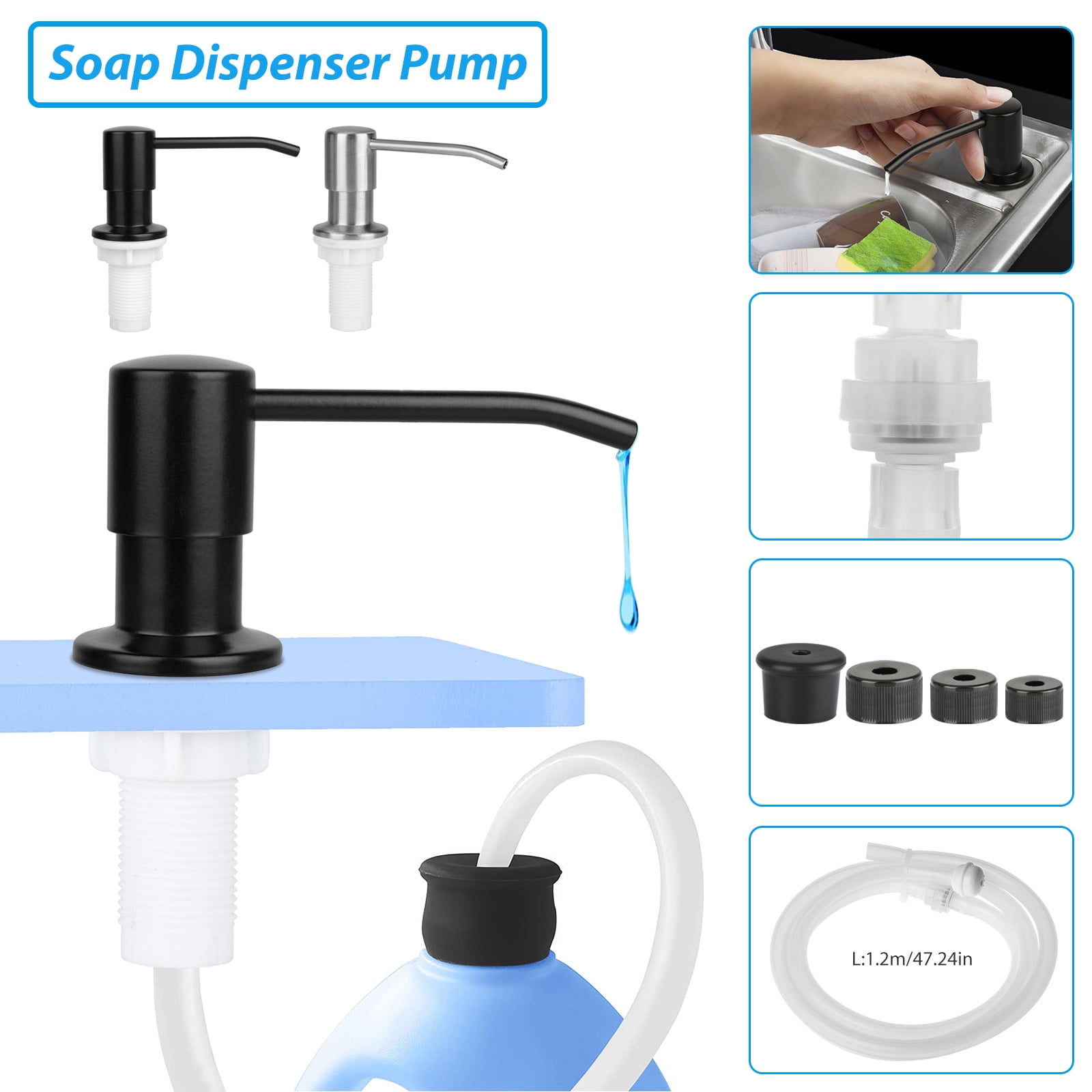 DIY Stainless Steel Sink Soap Dispenser Kitchen Hand Liquid Pump Bottle ...