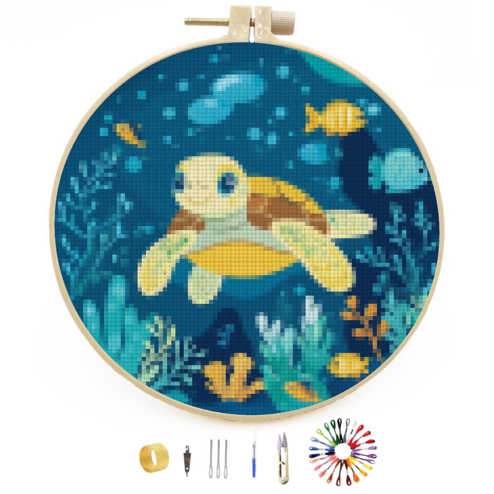DIY Stamped Cross Stitch Kits Cartoon Cute Sea Turtle and Fishes Easy ...