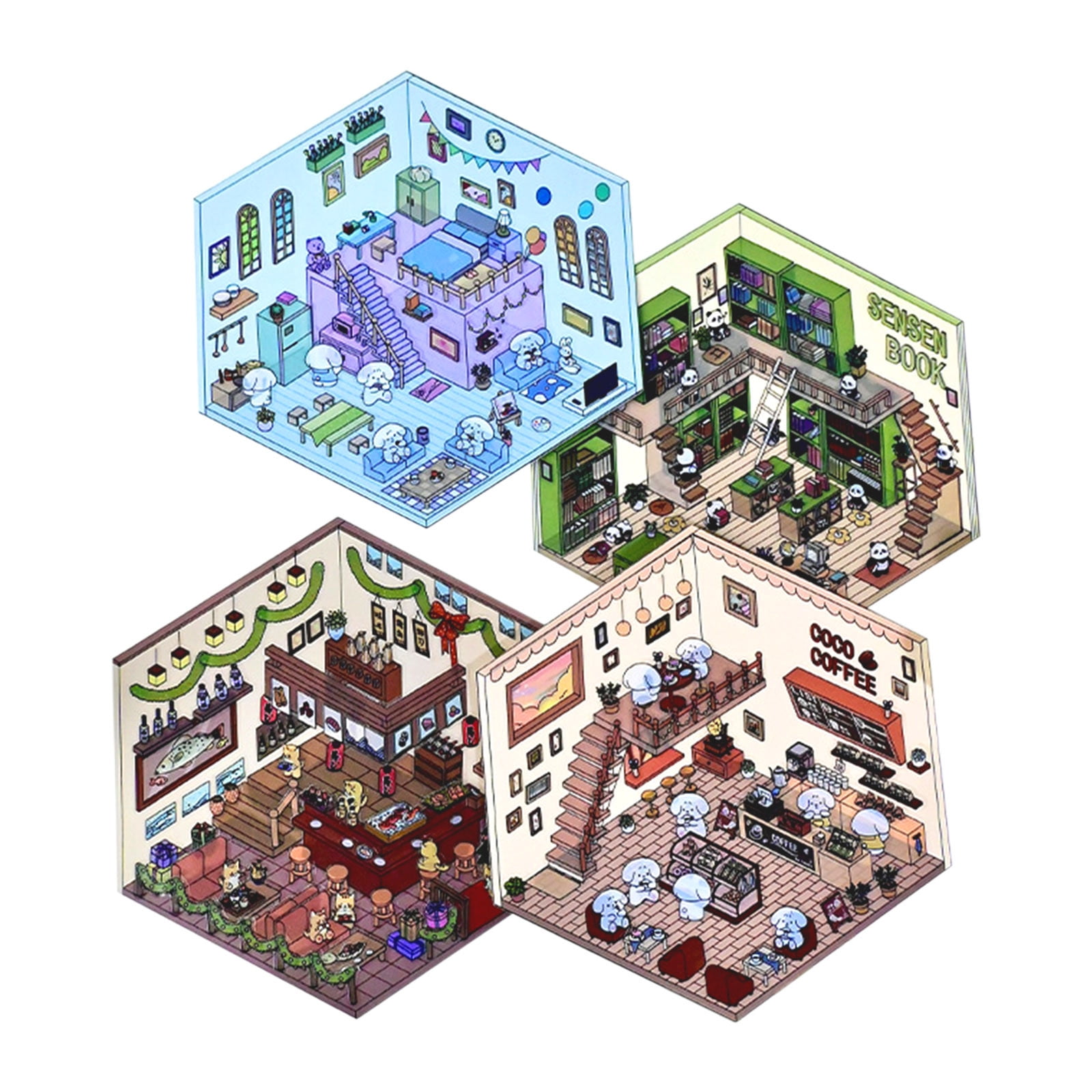 DIY Stickers Scene, 4 Sets DIY 3D House Stickers, Make Your Own Mini ...