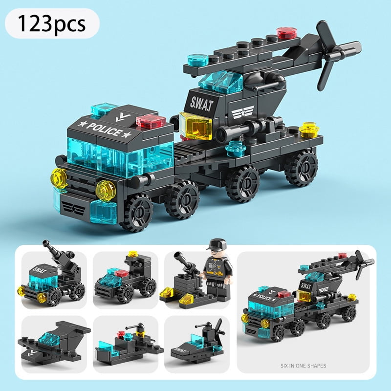 DIY Tank Military Police Vehicles Building Blocks SWAT Cars Helicopter ...
