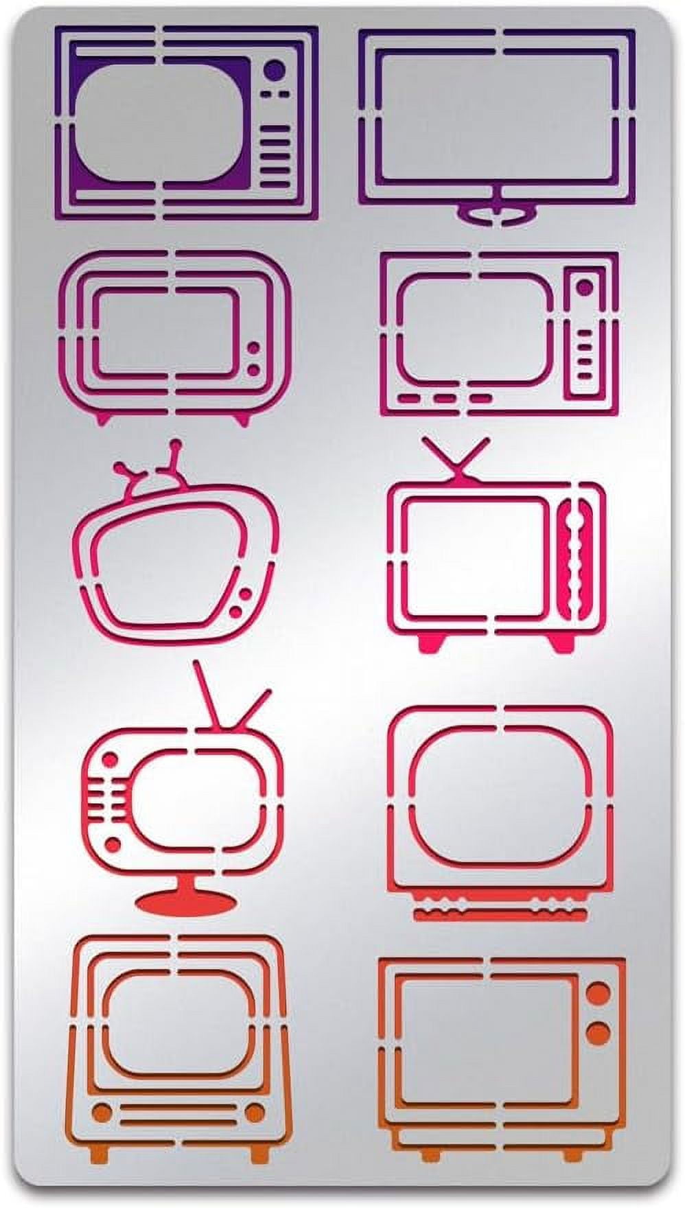 DIY Television Pattern Stainless Steel Stencils 8x4inch 10 Types of TV Patterns Painting ...