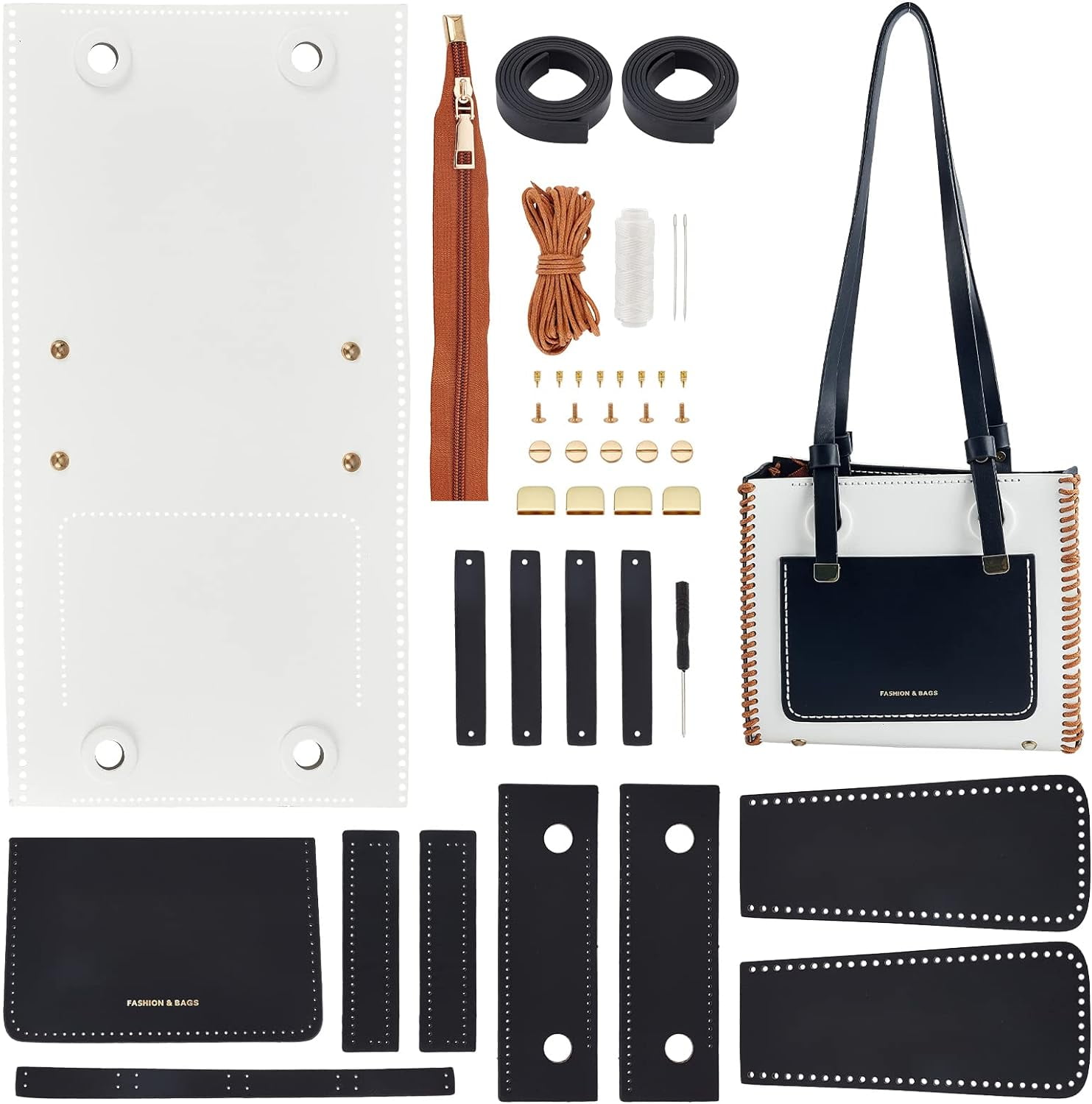 DIY Tote Bag Making Kit 43pcs PU Leather Woven Shoulder Bag Making All ...